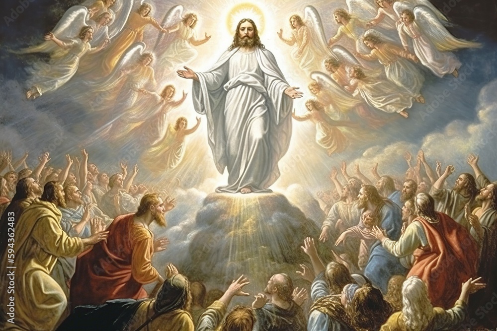 An illustration of the ascension day of Jesus Christ. Biblical Series made with generative AI ...