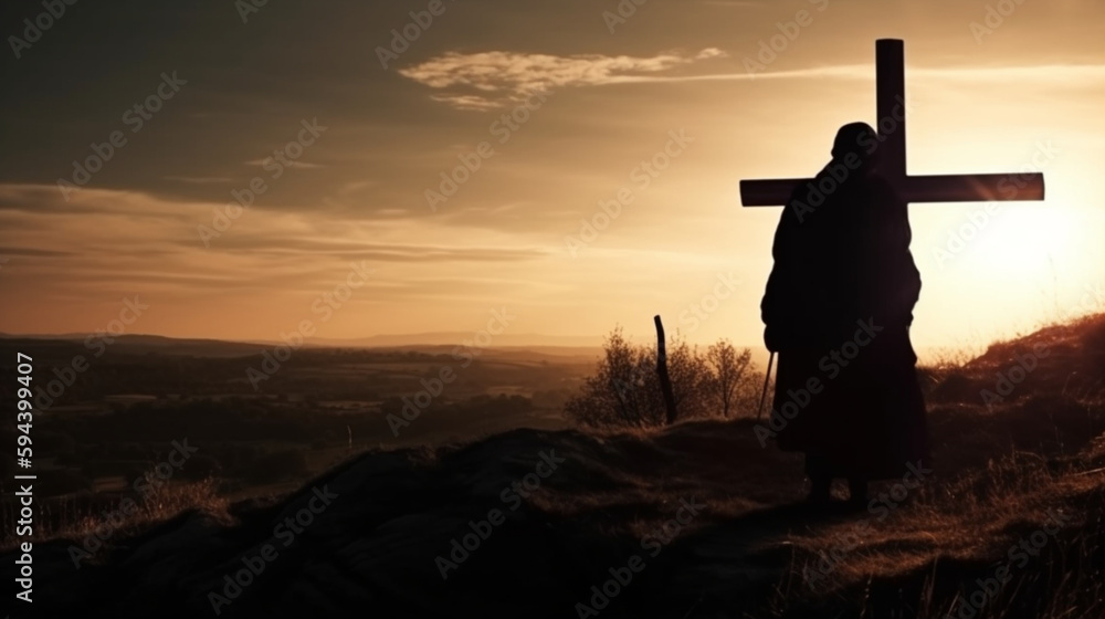 Silhouette of Jesus with Cross over calvary sunset,holy cross ...