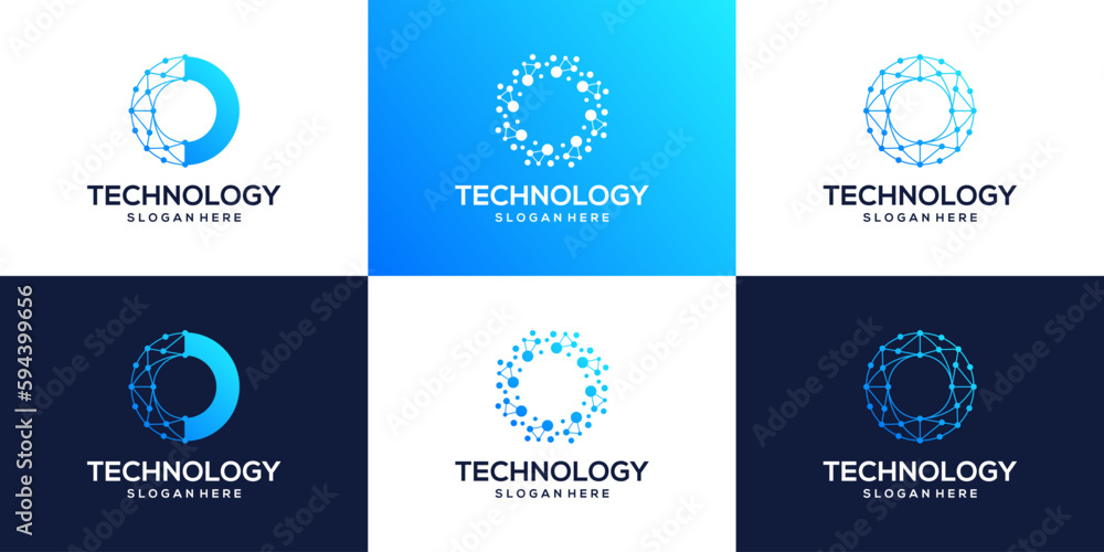 Collection of technology connection logo design with abstract dot ...