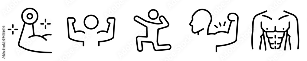 Conjunto de iconos de músculo. Persona musculosa, cuerpo muscular ...