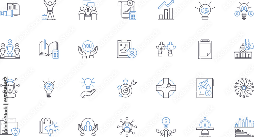 Sales Planning Line Icons Collection Forecasting Strategy Pipeline Targeting Prospecting