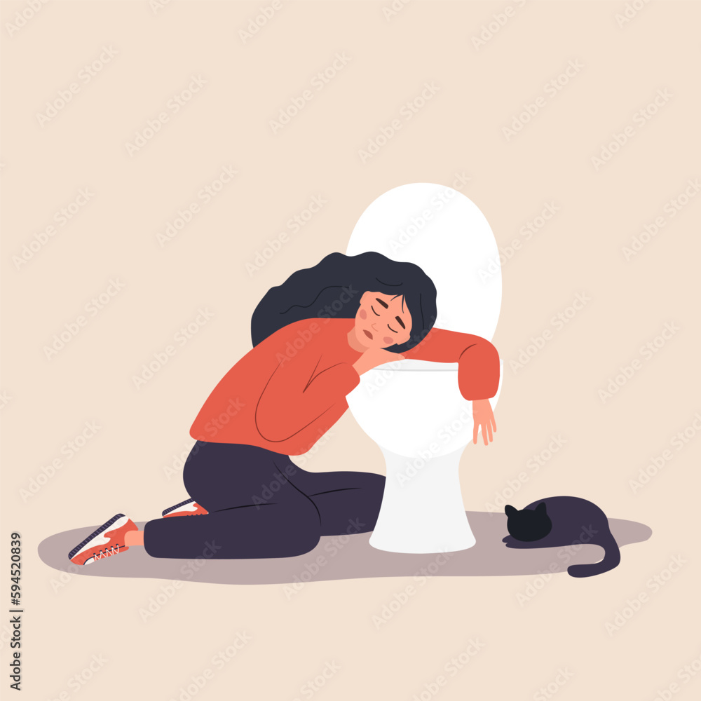 Image vectorielle Stock Eating disorder. Unhealthy woman sitting on ...