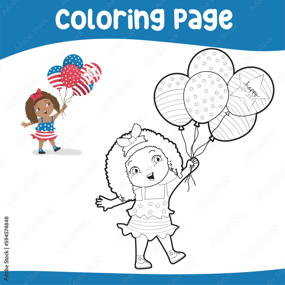 4th of July coloring page for kindergarten and preschool children ...