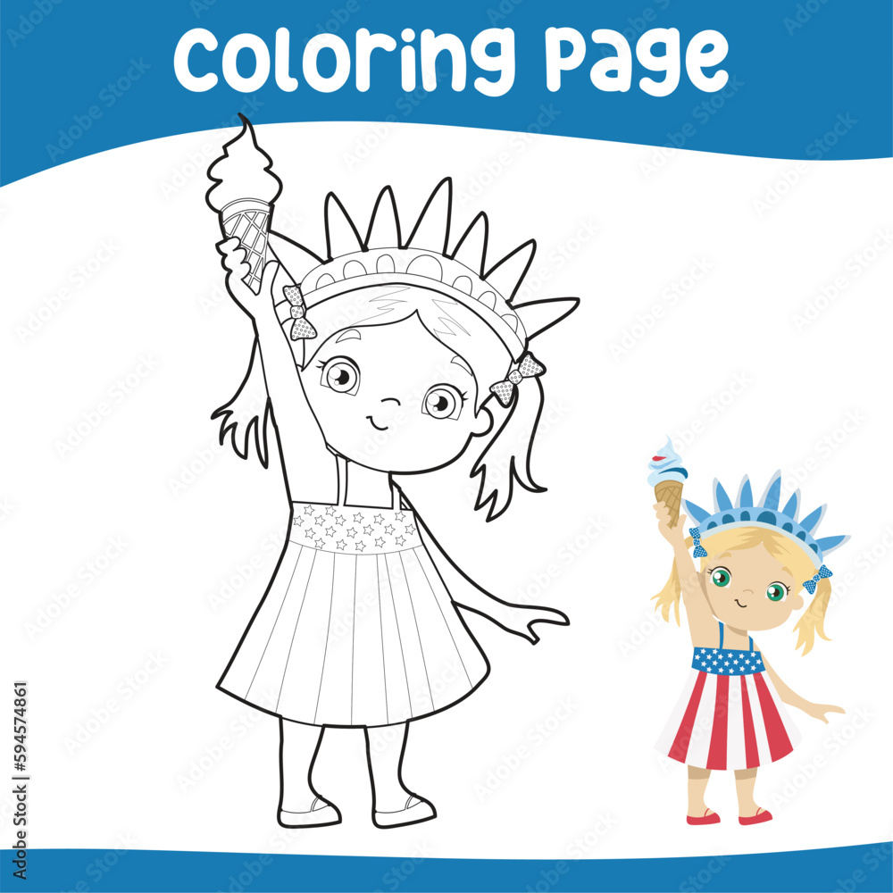 4th of July coloring page for kindergarten and preschool children ...