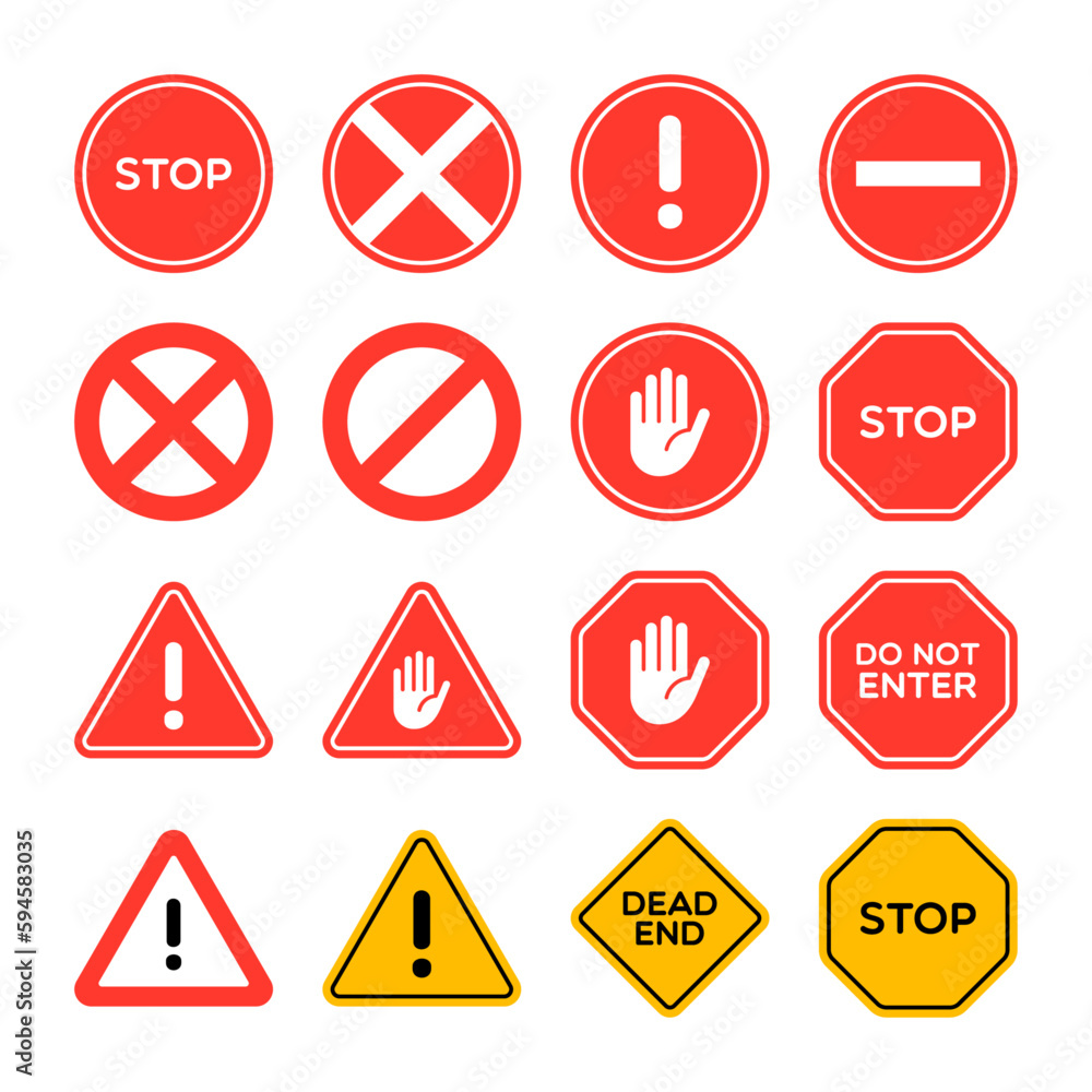 Vector Set of Stop and Do Not Enter Signs Stock Vector | Adobe Stock