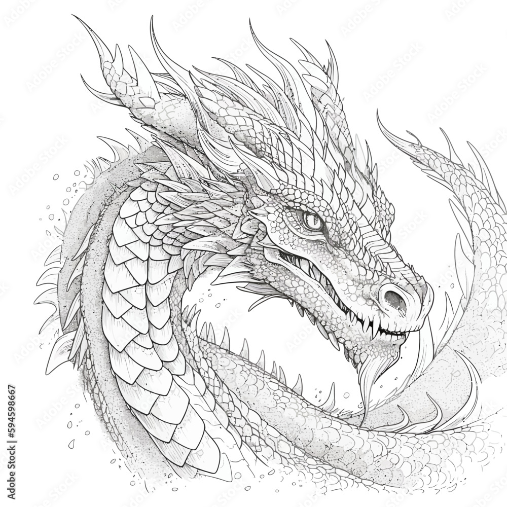 Chinese Dragon black and white drawing design 2d illustration ...