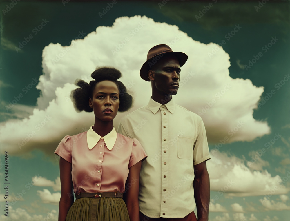 Vintage film style portrait of modern African couple with cloudy ...