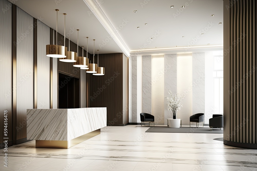 empty luxury hotel reception with modern and minimalist design, clean ...