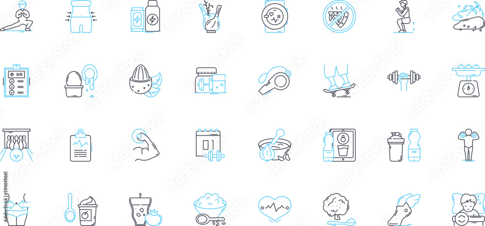 Physical fitness linear icons set. Exercise, Workout, Stamina, Cardio ...
