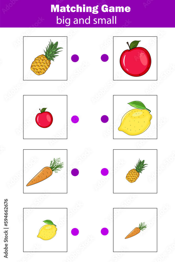Educational children game. Matching game worksheet for kids. Sorting ...