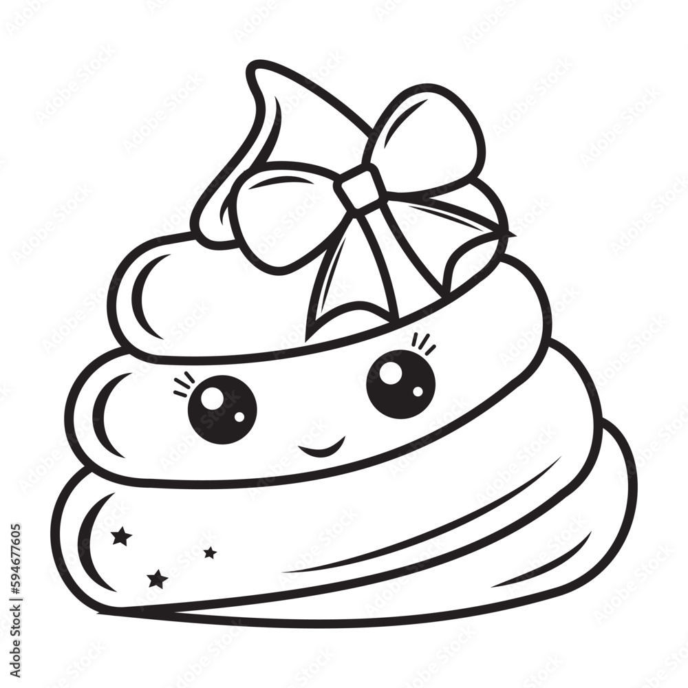 Cute character Poop kawaii, black outline, vector isolated illustration ...