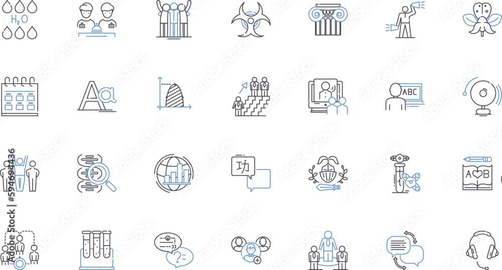 Specialized training line icons collection. Certification ...