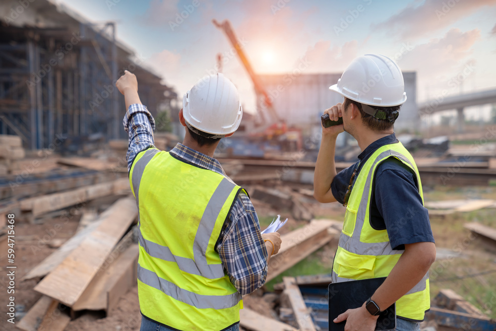 Road construction supervision team Civil engineers work at road ...