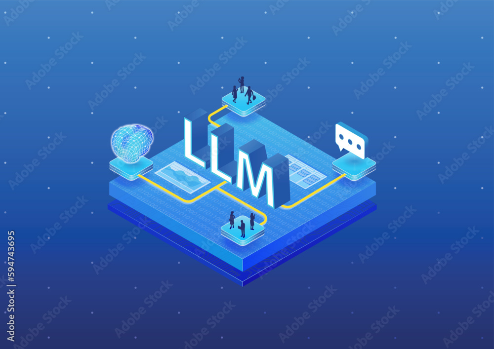 Large Language Model LLM concept. 3d isometric vector illustration of ...