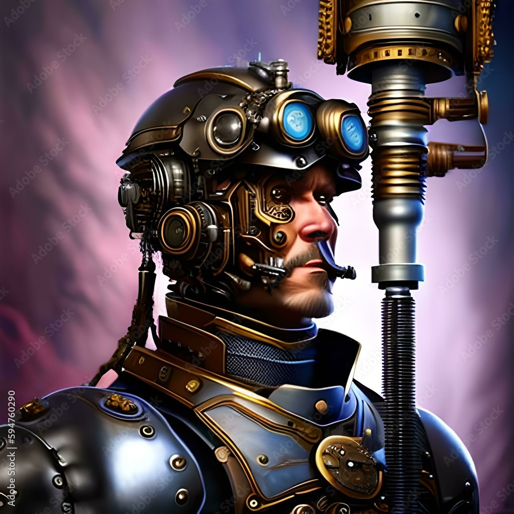 Futuristic and sci-fi human android portrait with pcb metallic skin and ...