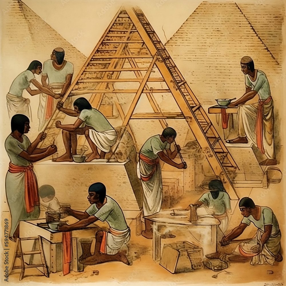 Egyptian papyrus style pyramid workers Stock Illustration | Adobe Stock