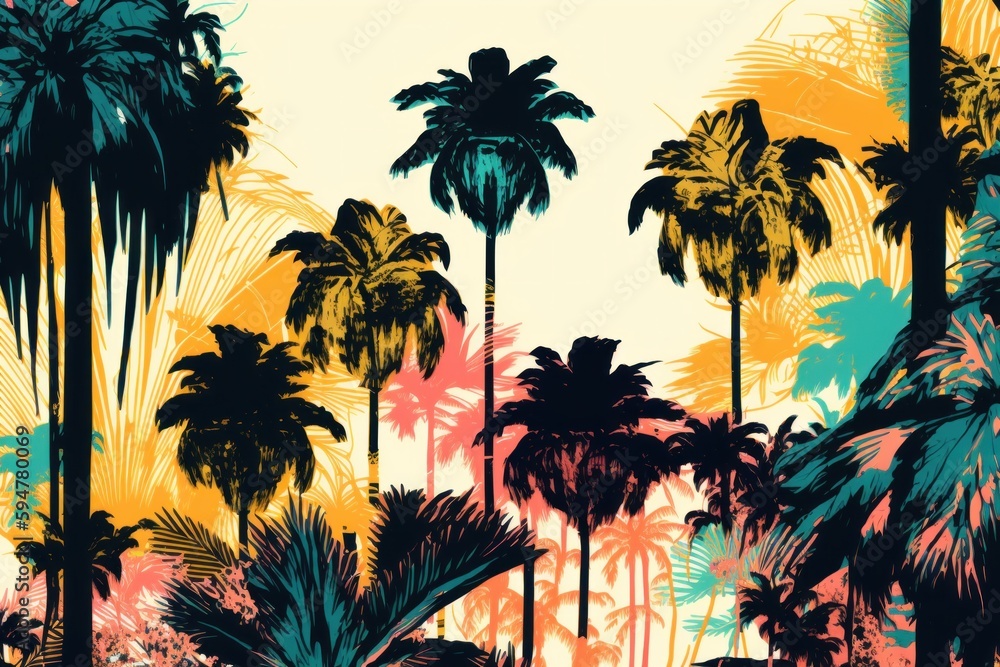 Tropical plants and palm trees, for retro texture background photo ...