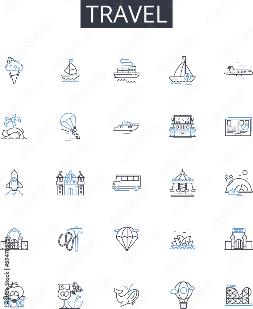 Vettoriale stock di Travel line icons collection. Journey, Voyage, Trek ...