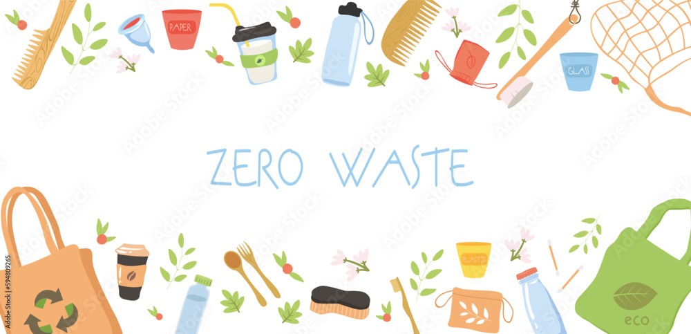 Vetor Zero waste banner. Caring for nature and environment. Recycling ...