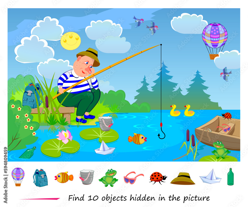 Find 10 objects hidden in the picture. Logic puzzle game for children ...