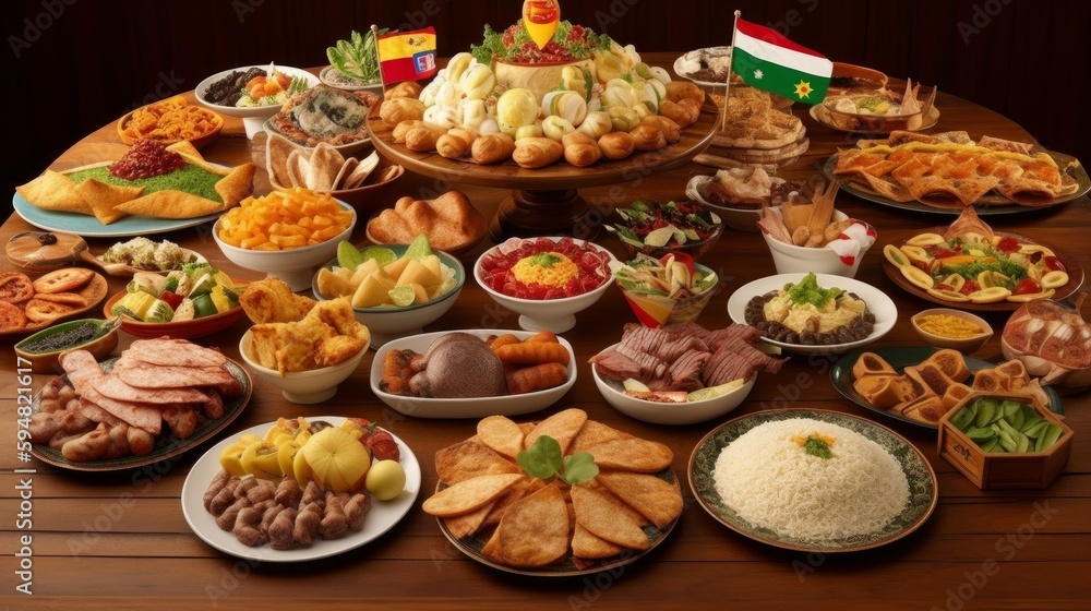 Food from many countries, parts of the world, representing diverse ...