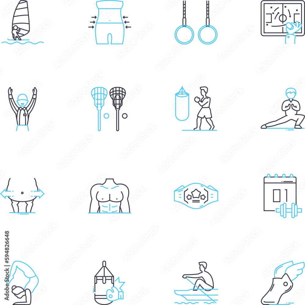 Vector de Stock Powerlifting linear icons set. Strength, Barbell, Squat ...