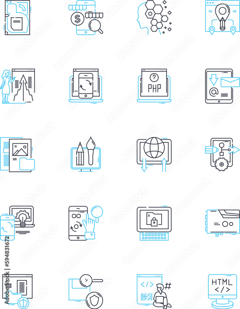 Business strategy linear icons set. Innovation, Agility, Flexibility, Adaptability, Resilience ...