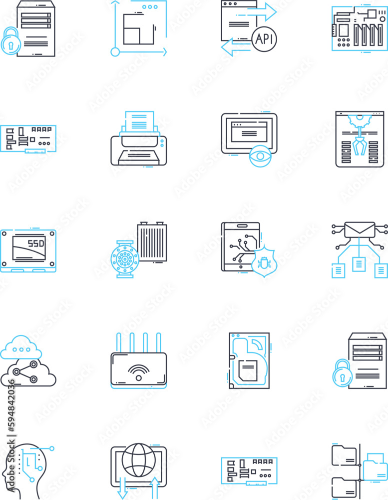 Vector de Stock Electronic technology linear icons set. Circuits ...