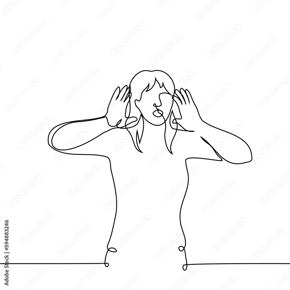 woman stands with her hands to her mouth so that her call or scream can ...