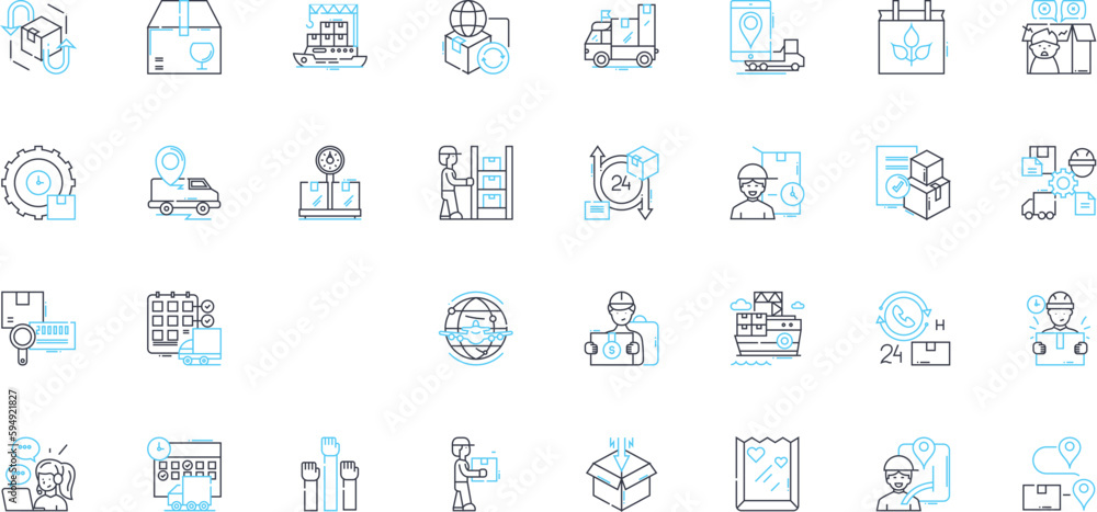 Distribution center linear icons set. Storage, Shipping, Logistics ...