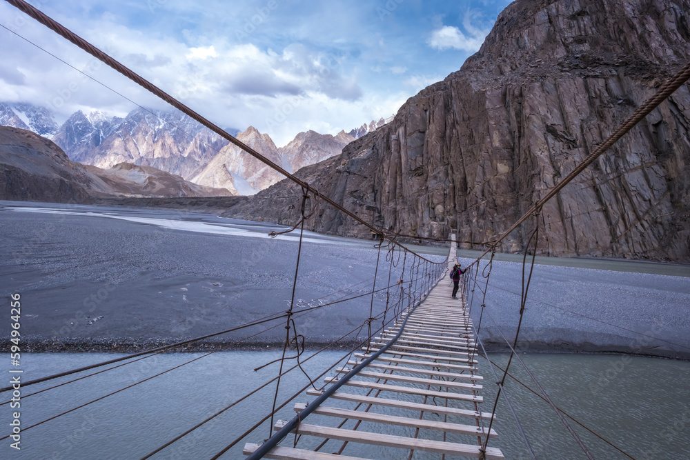Hussaini Suspension Bridge Located in the Hunza Valley Hanging over ...