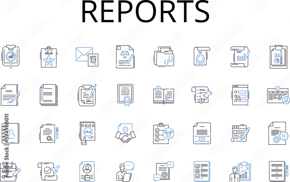 Reports line icons collection. Records, Files, Documents, Accounts ...