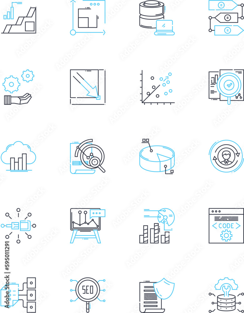 Vetor Computing power linear icons set. Computation, Processing, Cycles, Performance ...