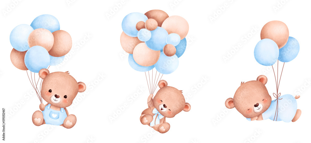 Baby girls art posters cute cuddly teddy bear and balloon design ...