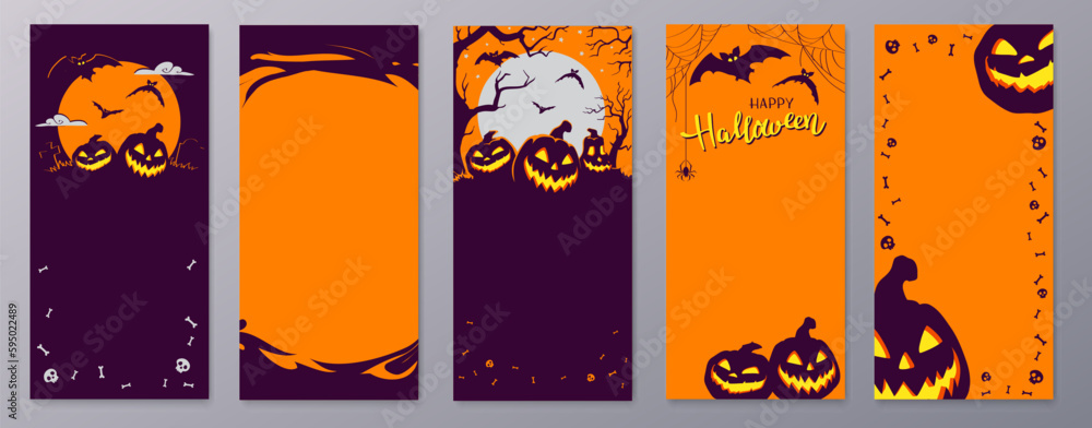 Happy Halloween stories template for phone photo. Business card with ...