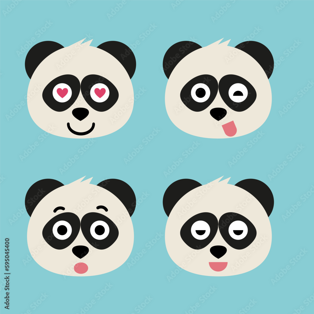 Panda emoji icon set. Emoji Messenger. Safari animal icons. Kawaii ...