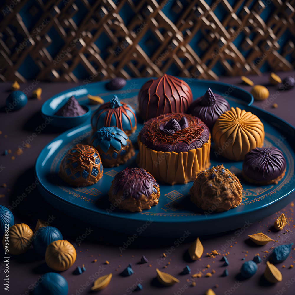 Eid al-Fitr | ultra-realistic 3D model of a plate of traditional Eid al ...