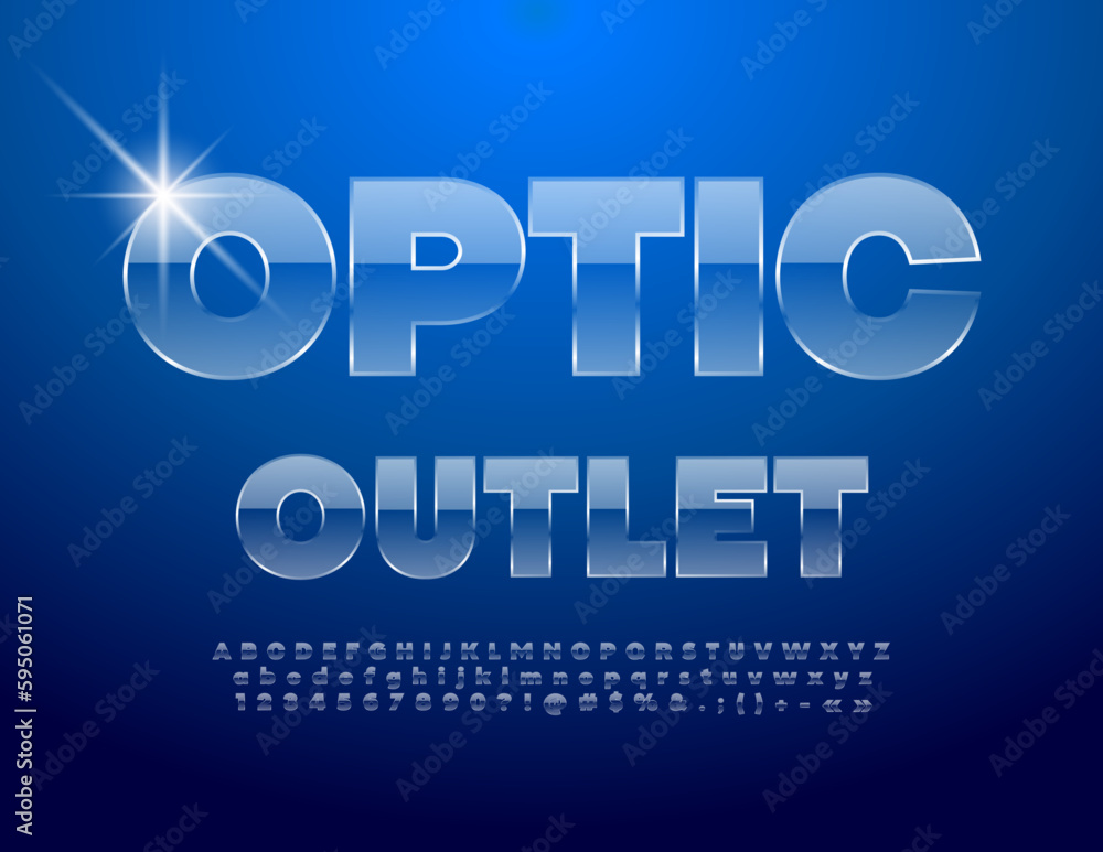 Vector glossy logo Optical Outlet. Modern Font. Glass Alphabet Letters ...