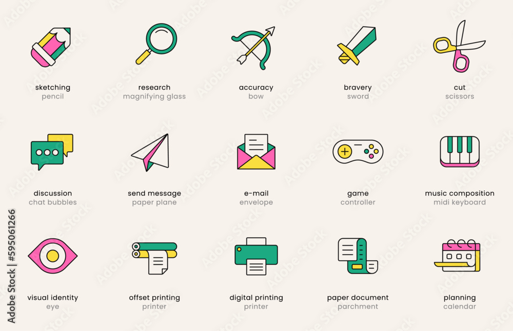 Creative business icons. Digital work icon set. Creativity and ...