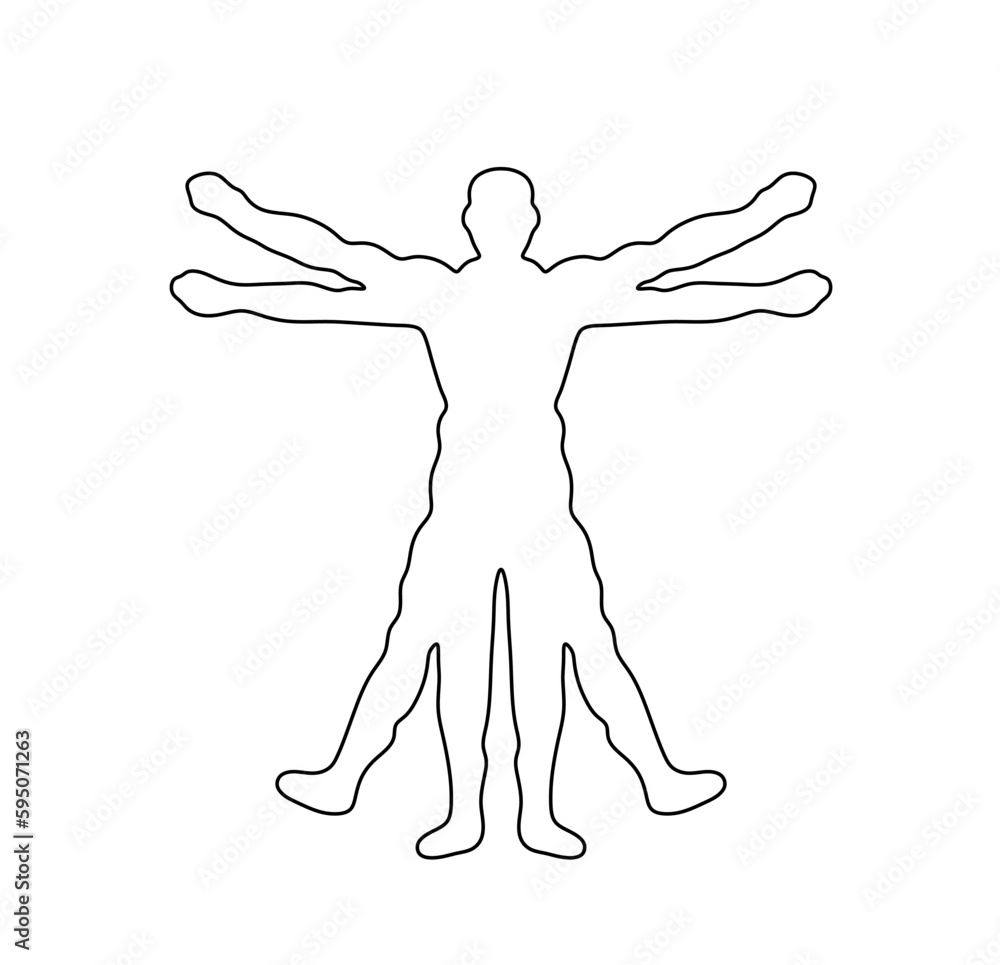 Vector isolated one single man with four arms and legs Vitruvian man ...