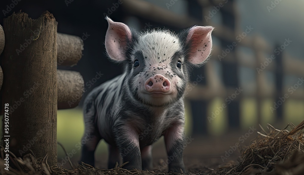 Wallpaper of a baby pig at the farm. Created with generative Ai technology Stock Illustration ...