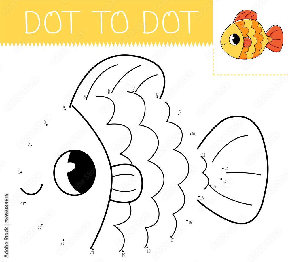 Dot to dot game coloring book with goldfish for kids. Coloring page ...