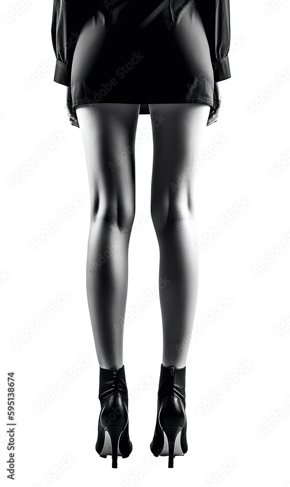 Young woman faceless tall legs with black stockings tights pantyhose ...