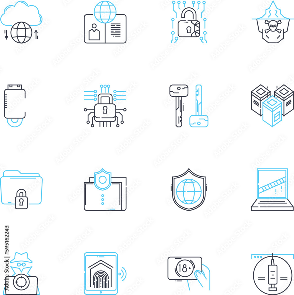 Vector de Stock Data security linear icons set. Encryption, Firewall, Malware, Cybersecurity ...