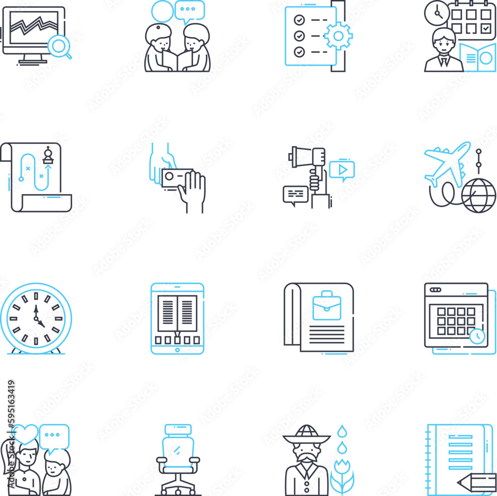 Planner linear icons set. Organization, Time-management, Productivity ...