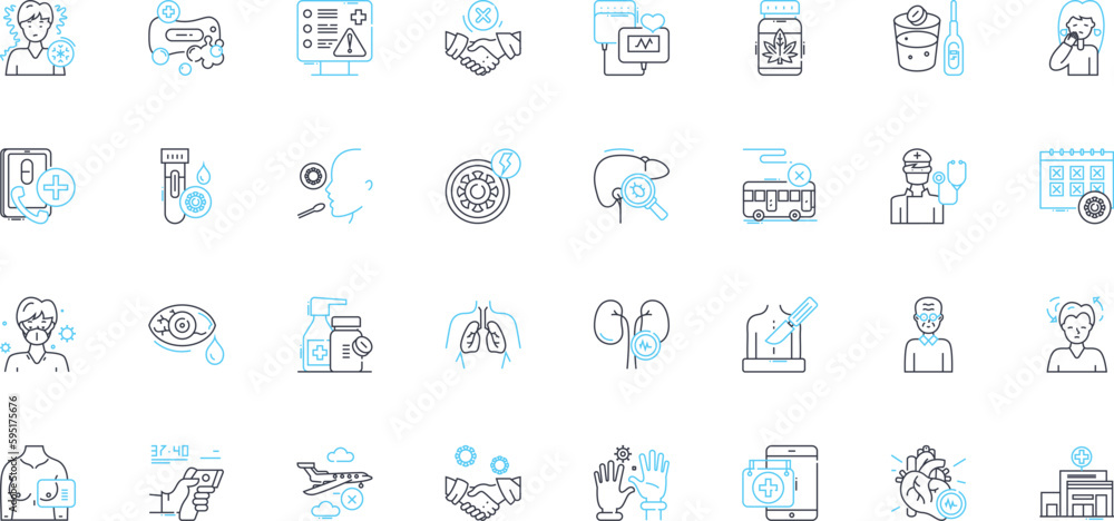 Infection cure linear icons set. Antibiotics, Vaccines, Immunity, Herbs ...