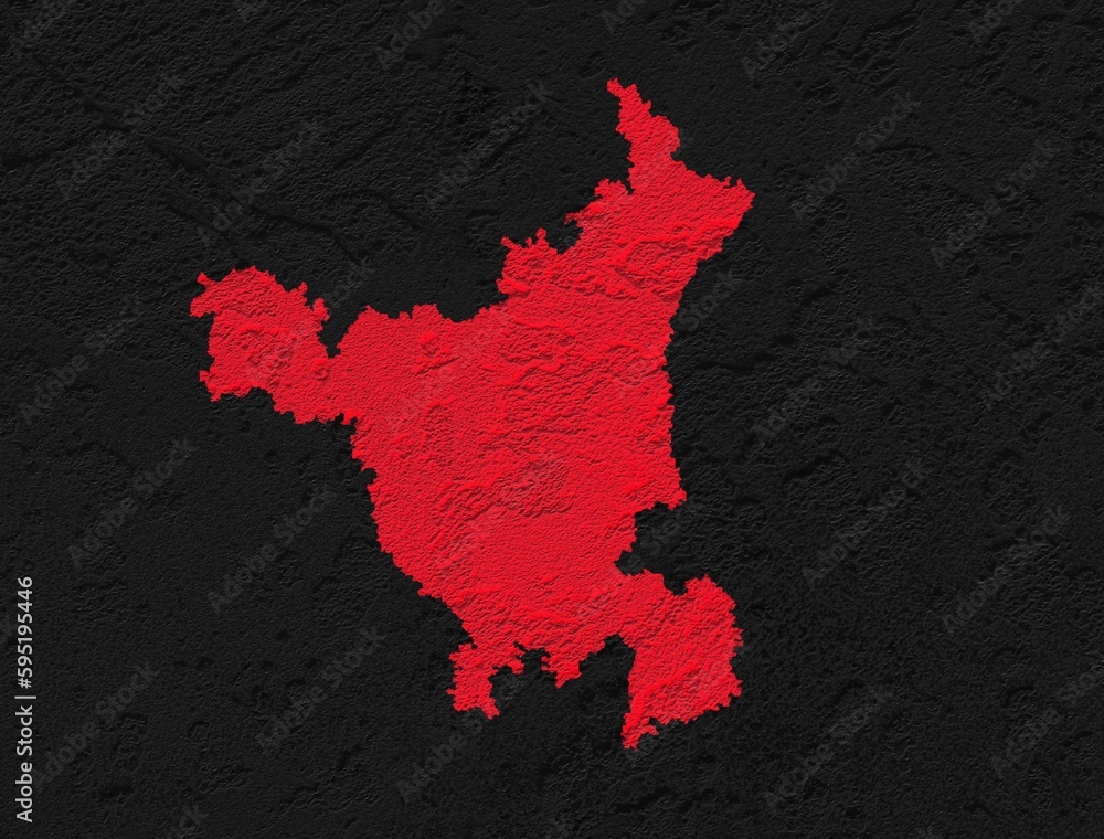 Haryana red map on isolated black textured background. High quality ...