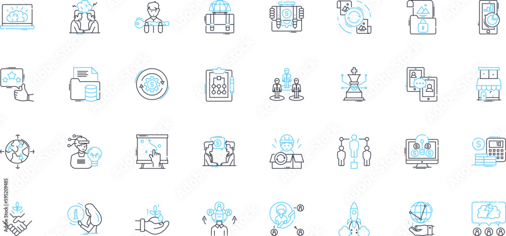 Project Planning linear icons set. Strategy, Initiative, Mission ...