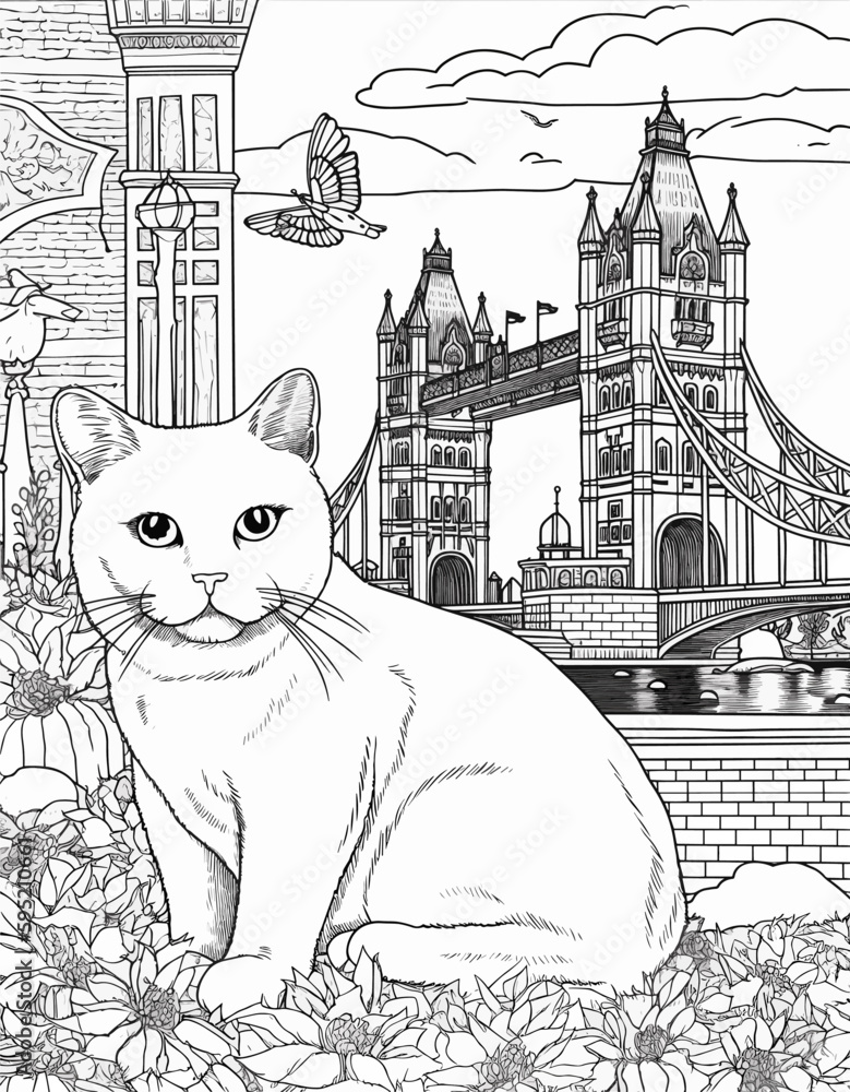 Cat coloring page illustration For relaxation, cat lovers, can vent for ...