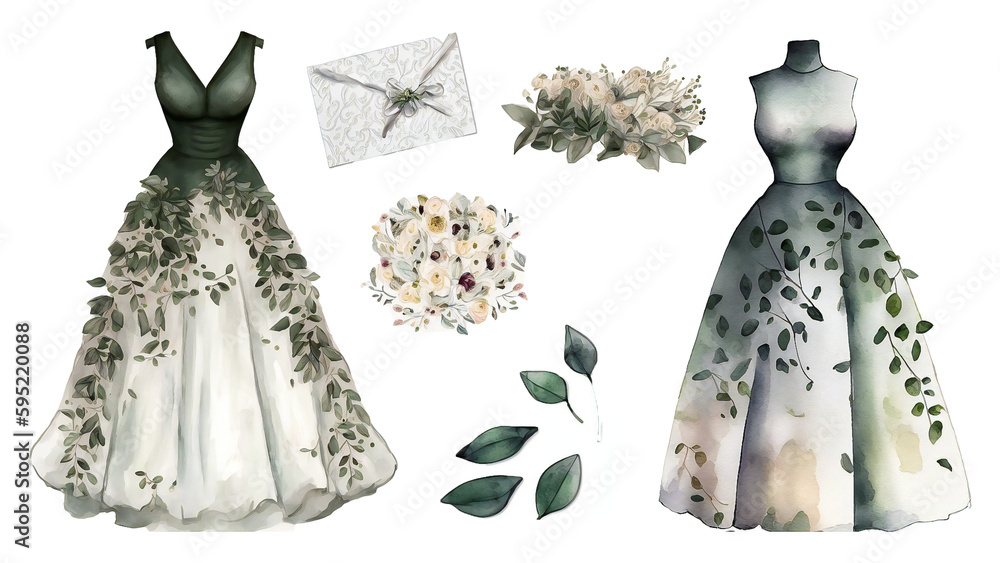 Watercolor wedding clipart set. Illustrations isolated on white ...